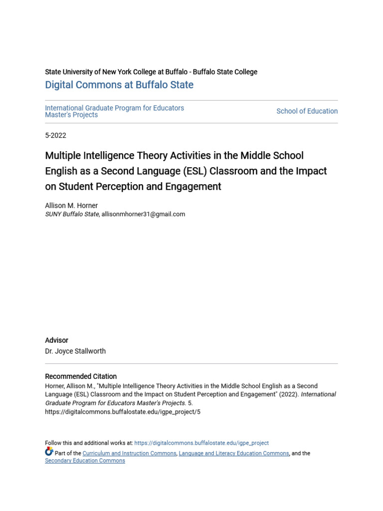 Multiple Intelligence Theory Activities in The Middle School Engl | PDF | Learning | English As ...