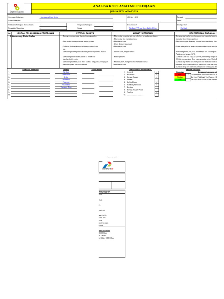 010 - JSA - Memasang Shale Shaker | PDF
