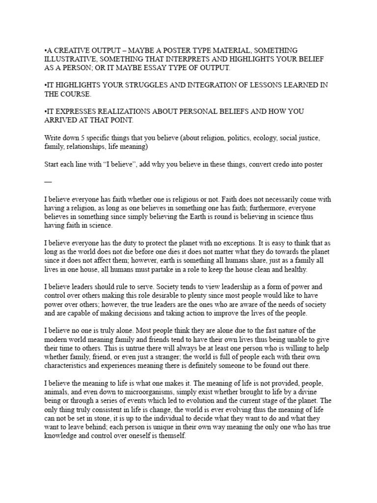 Personal Credo PDF | Download Free PDF | Faith | Life