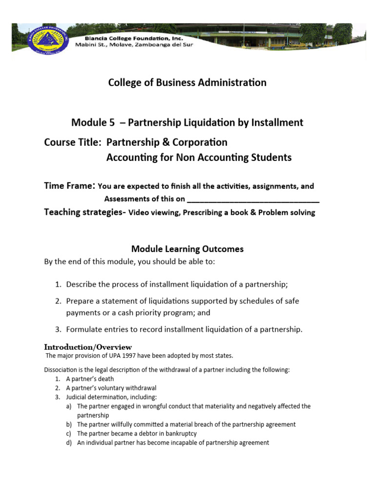 Module 5 Accounting 2 Partnership Liquidation by Installment | PDF ...