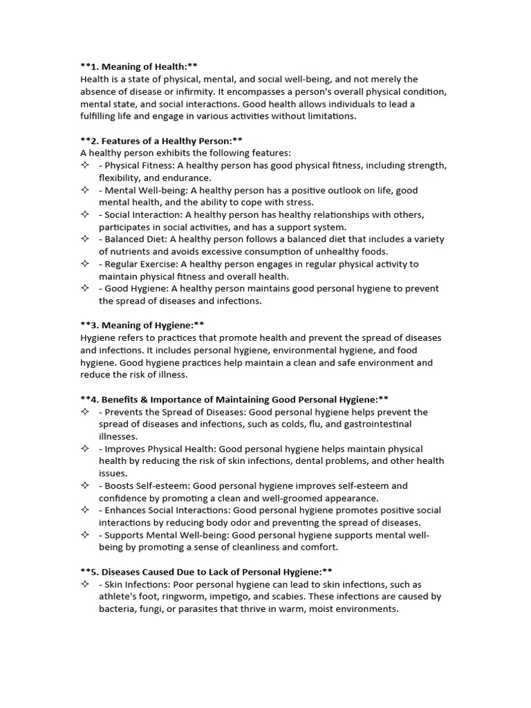 Health & Hygiene Notes (GR 7) | PDF | Hygiene | Hand Washing