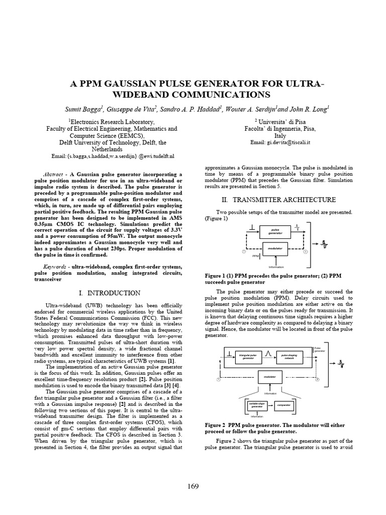 A PPM Gaussian Pulse Generator For Ultra-Wideband Communications | PDF ...