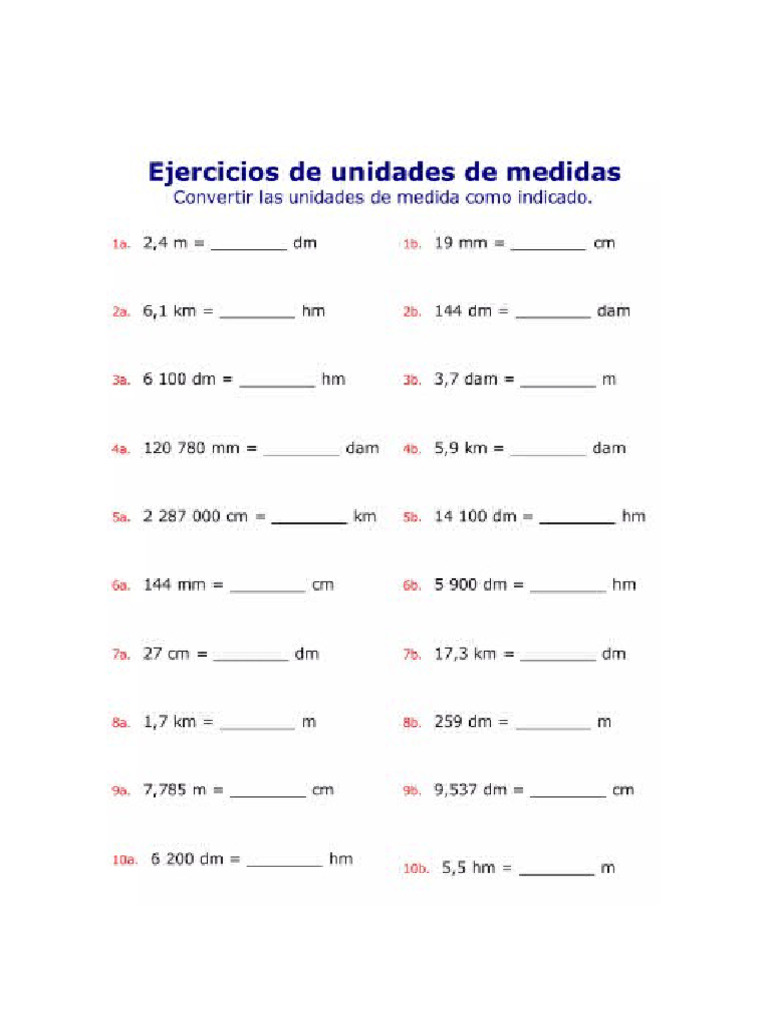 Ejercicios Unidades de Medida | PDF