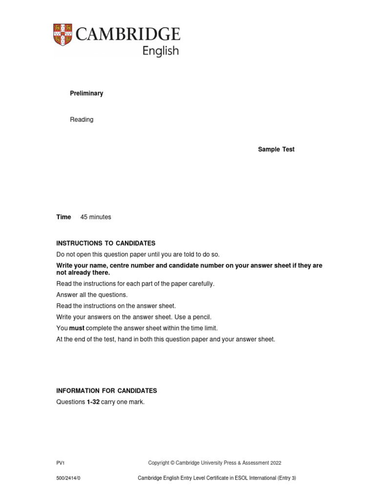 B1 Preliminary Sample Paper Listening | PDF | Student Assessment And Evaluation | Educational ...