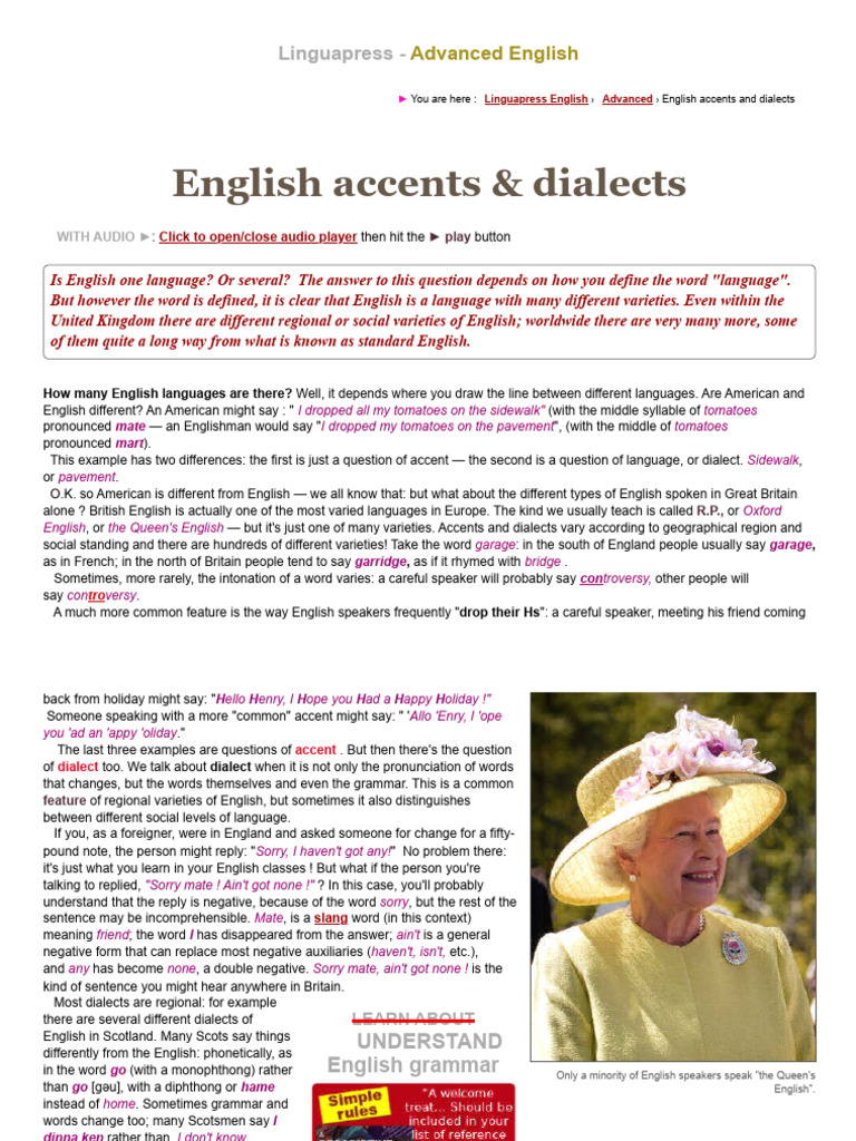 English Accents and Dialects - Advanced Level English | PDF | English ...