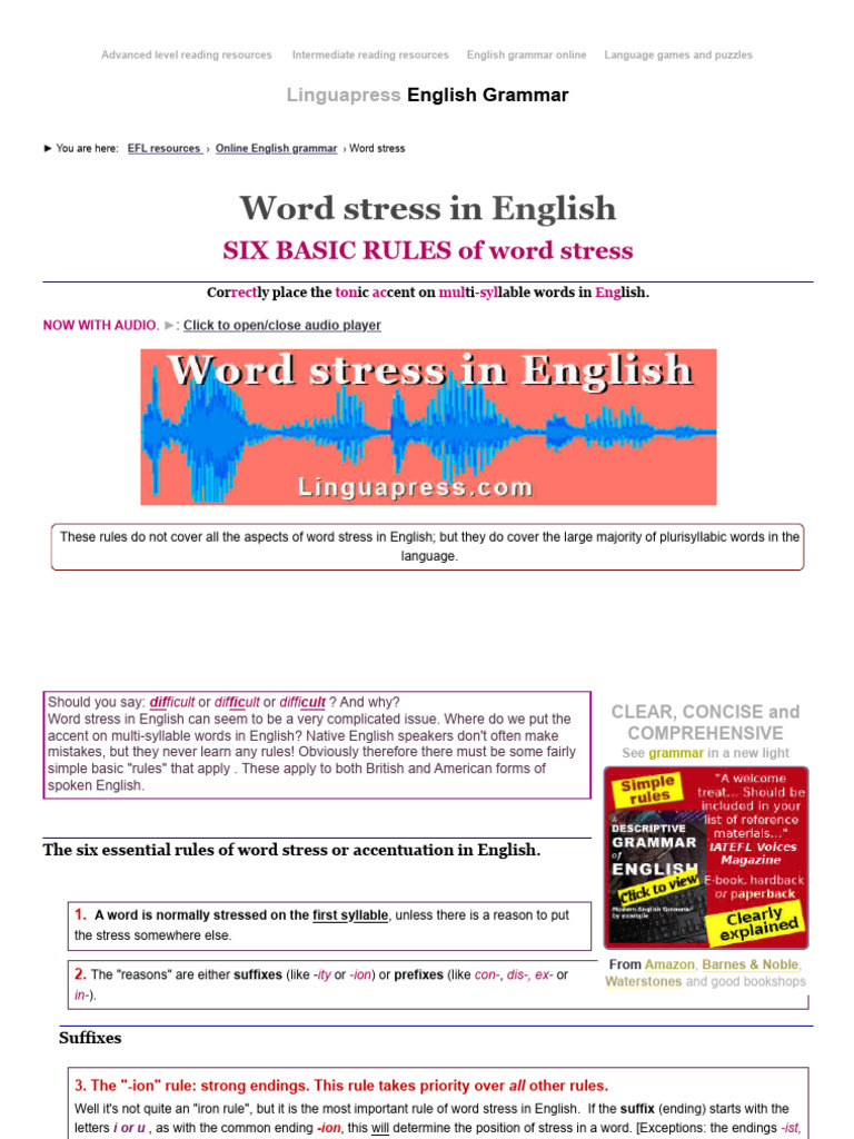 Word Stress in English - The Main Rules | PDF | Stress (Linguistics ...