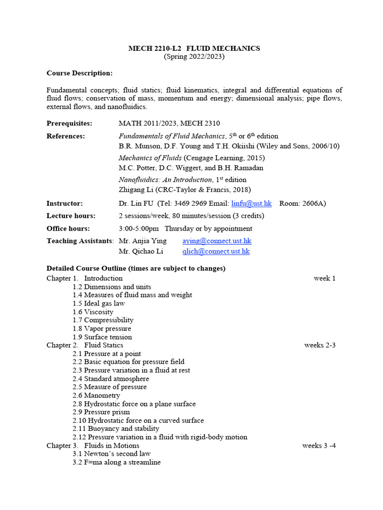 MECH2210 L2 - SPR 22-23 | PDF | Fluid Dynamics | Navier–Stokes Equations