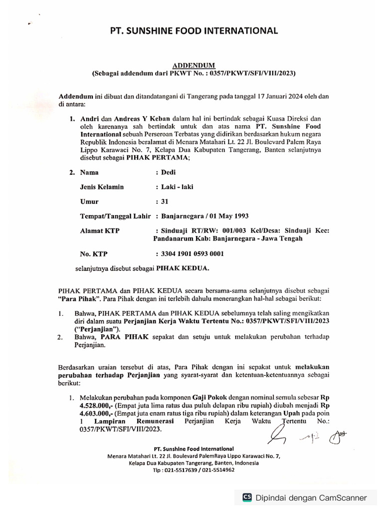 contoh pembuatan Addendum | PDF