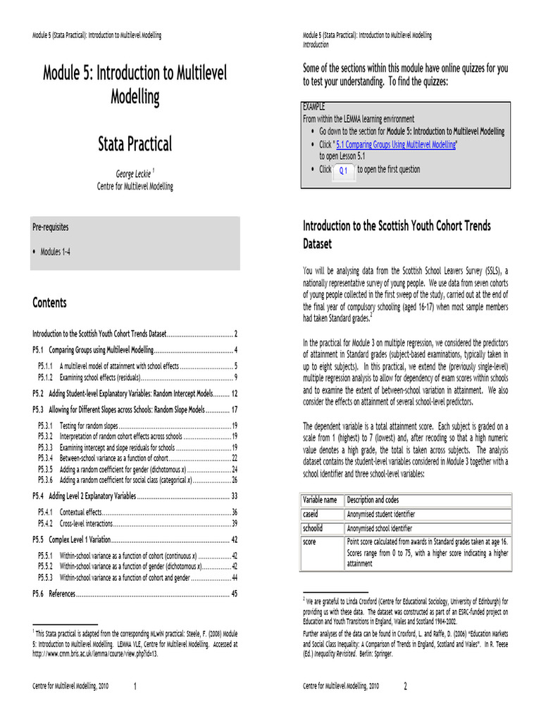 Stata Practical Multilevel Pdf Multilevel Model Errors And Residuals