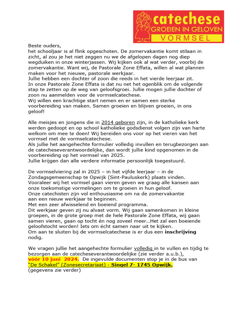 Brief Aanmeldingen VG 2025 | PDF