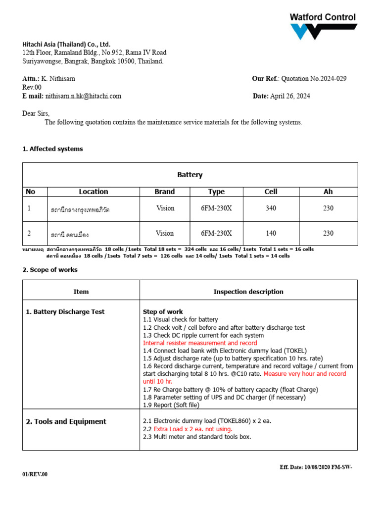 Quotation No.2024-029 Rev.00 Hitachi Asia 2 | PDF | Battery Charger | Electrical Engineering