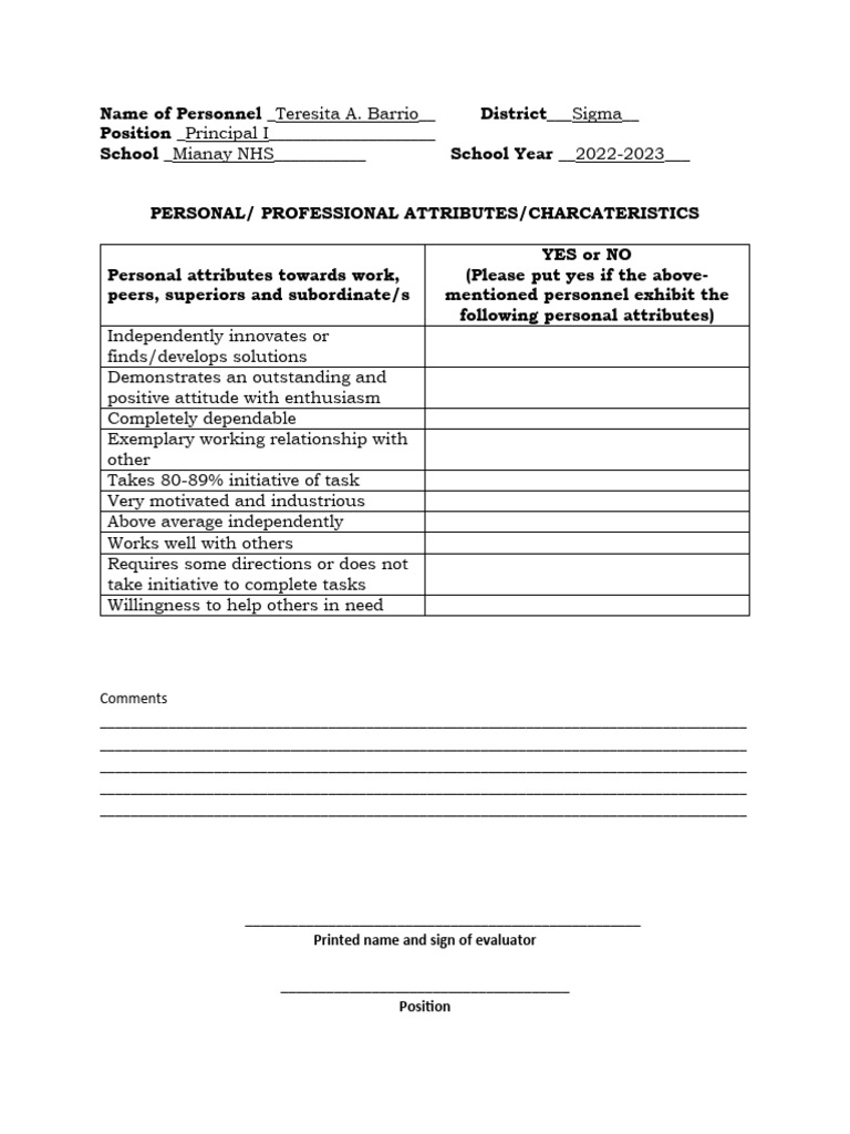 Personal Attribute Survay | PDF