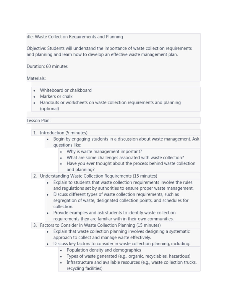 Lesson Plan in Waste Management Plan | Download Free PDF | Waste ...