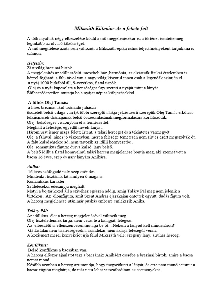 Mikszáth Kálmán Az A Fekete Folt | PDF Mikszáth Kálmán Az A Fekete Folt | PDF