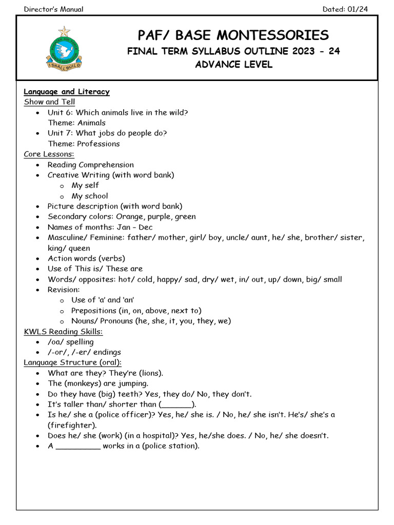 Syllabus Outline Adv 2023-24 | PDF | Grammatical Gender | Morphology