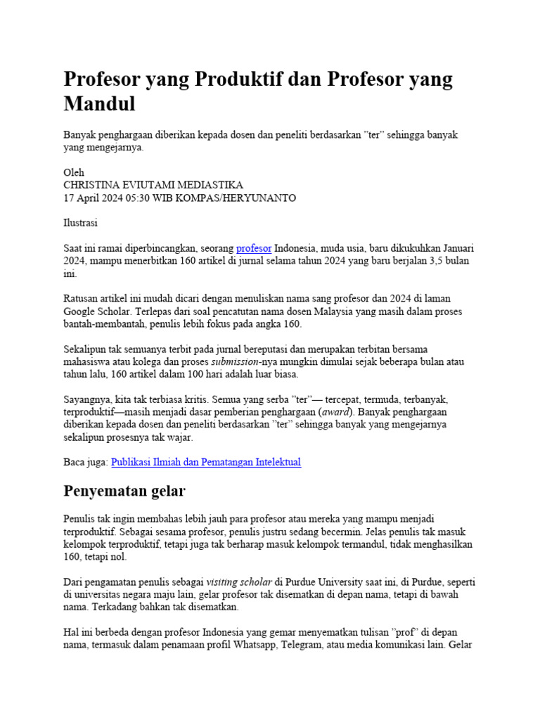 Profesor Yang Produktif Dan Profesor Yang Mandul | PDF
