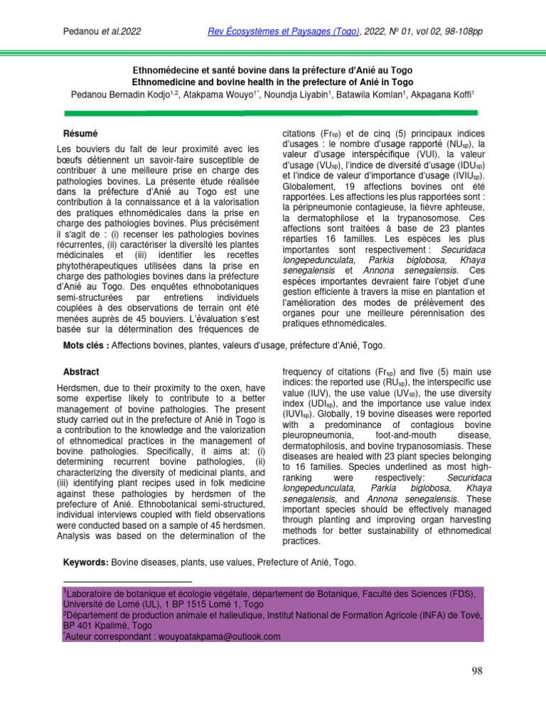 Ethnomédecine et santé bovine à Anié | PDF | Bovins domestiques | Espèces