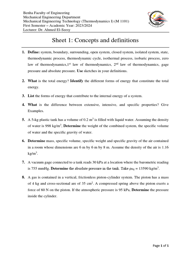 Sheet 1 - Concepts and Definitions | PDF | Teaching Methods & Materials ...