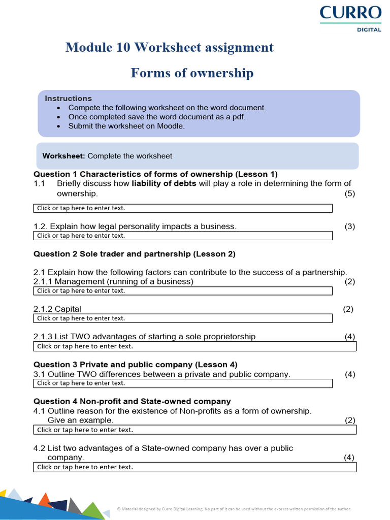 M10 Worksheet Assignment | PDF | Sole Proprietorship | Business Law