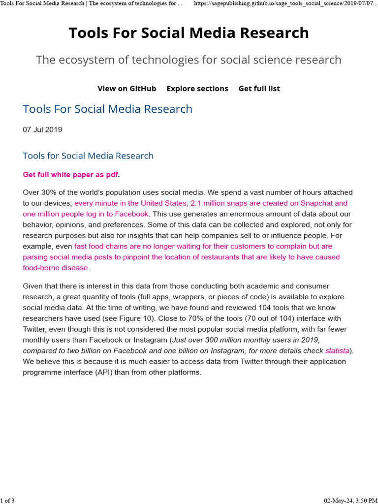 Tools For Social Media Research The Ecosystem of Technologies For ...
