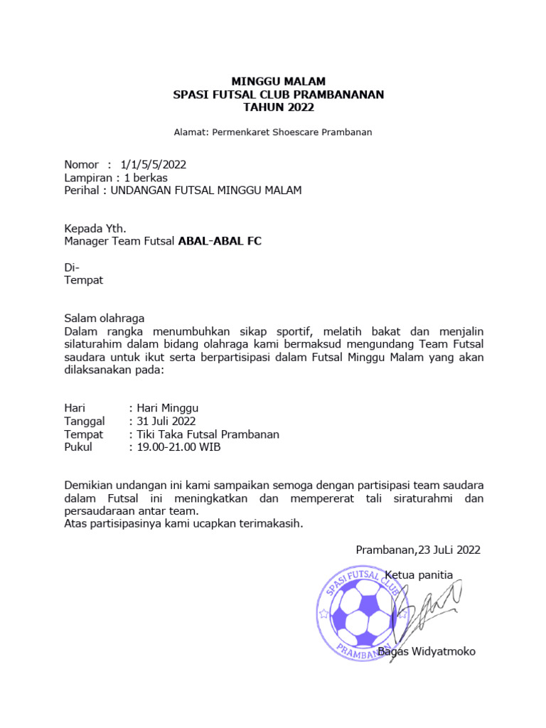 Undangan Futsal Minggu Malamm 1 | PDF