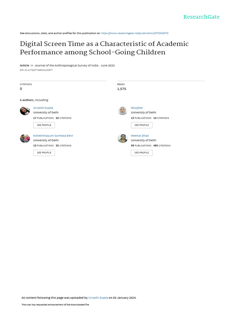 17.digital Screen Time As A Characteristic of Academic Performance ...
