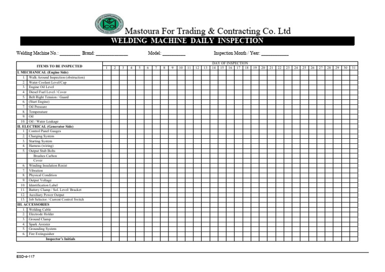 Welding Daily Inspection | PDF