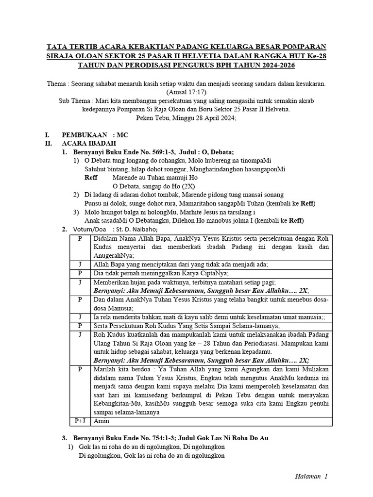 Tata Tertib Acara Ibadah Padang Sro | PDF