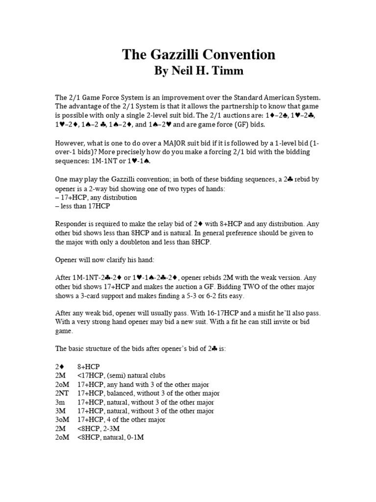 The Gazzilli Convention | PDF | Contract Bridge
