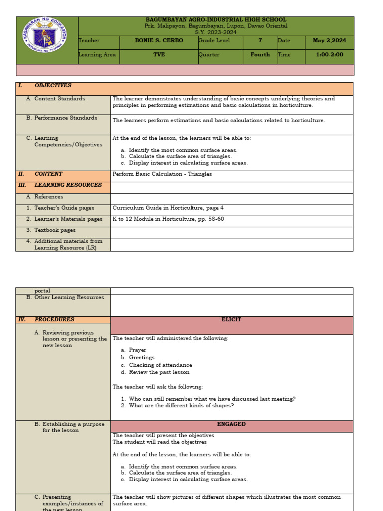 IB PYP Lesson Plan: Horticulture Basics | PDF | Area | Geometry