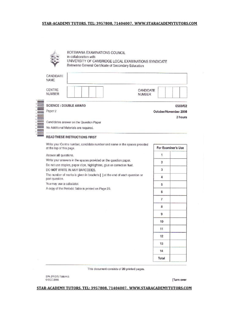 BGCSE Science Double Award Paper 2 2008 | PDF BGCSE Science Double Award Paper 2 2008 | PDF