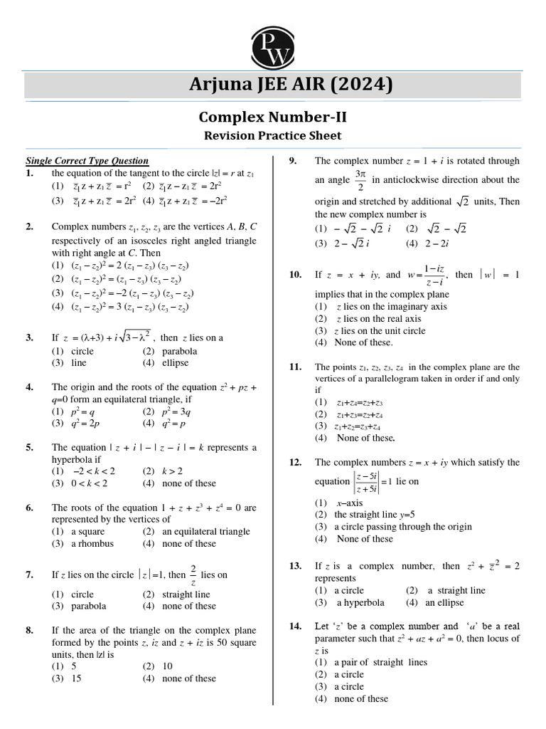 Complex Number-(2) _ Practice Sheet | PDF | Circle | Complex Number