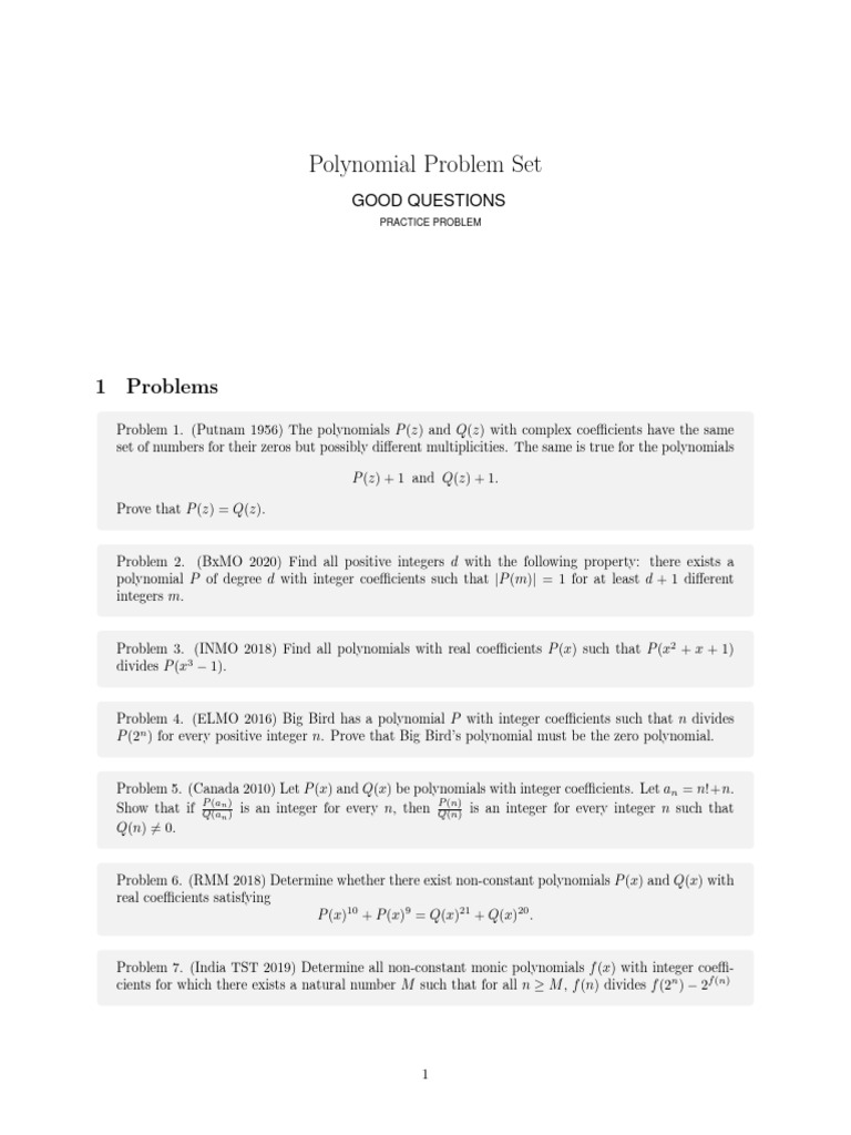 Poly Questions | PDF | Polynomial | Integer