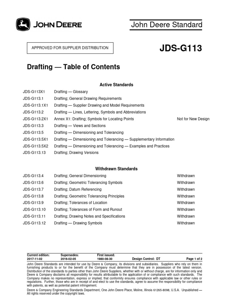 JDS G113 Drafting - Table of Contents 2017-11-02 | PDF | Engineering Tolerance | Copyright Law