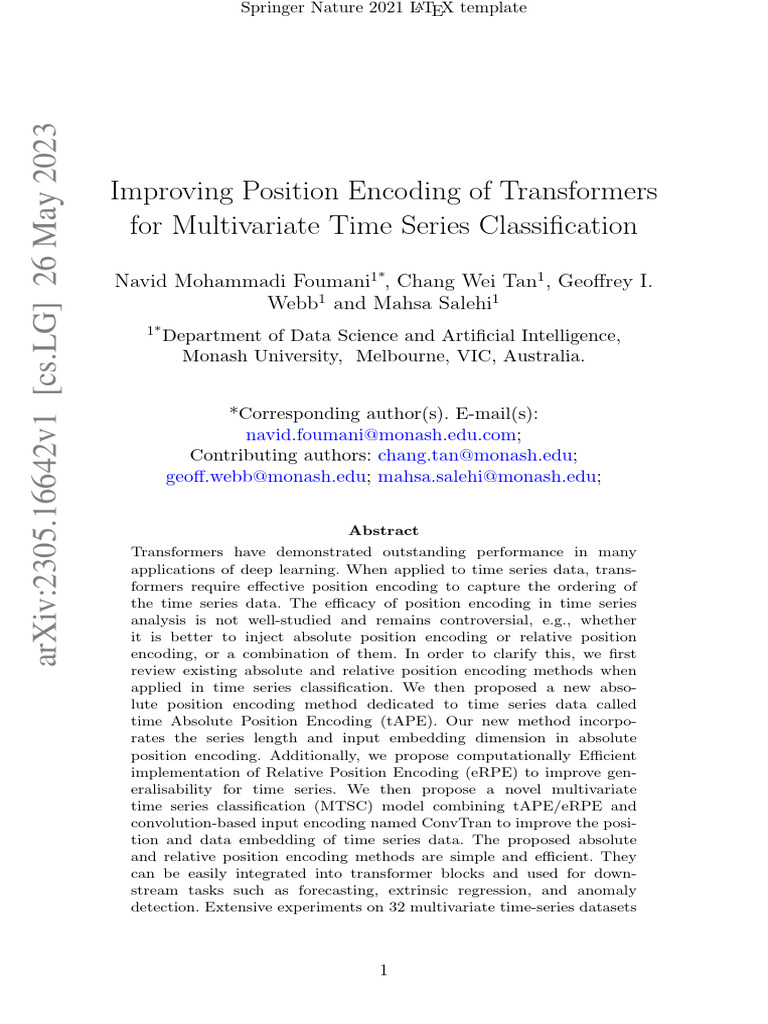 Improving Position Encoding of Transformers For Multivariate Time Series Classification | PDF ...