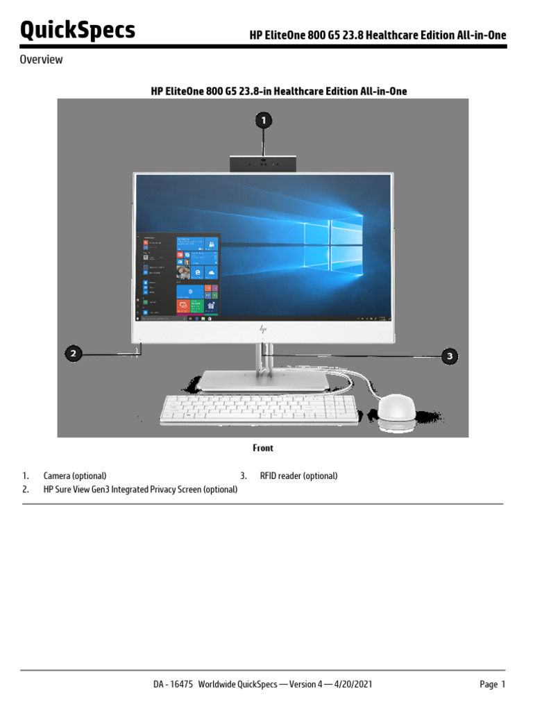 HP EliteOne 800 G5 23.8 Healthcare Edition All-In-One | PDF | Intel ...