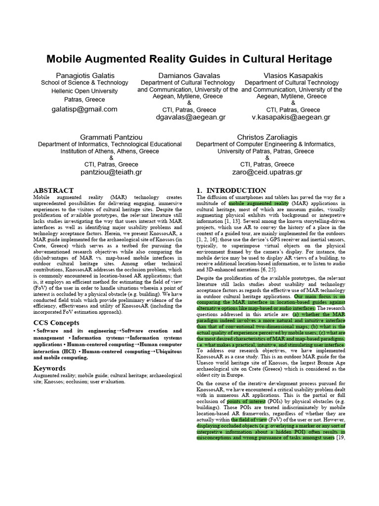 Mobile Augmented Reality Guides In Cultural Heritage Download Free Pdf Augmented Reality