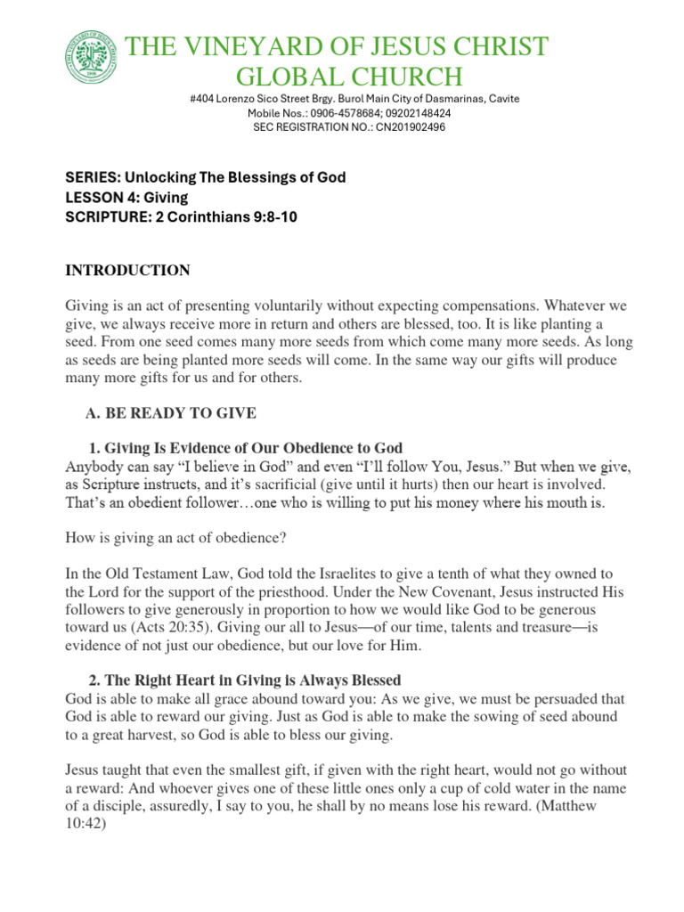 Lesson 4 Unlocking The Blessings of God | PDF | Contentment | Jesus