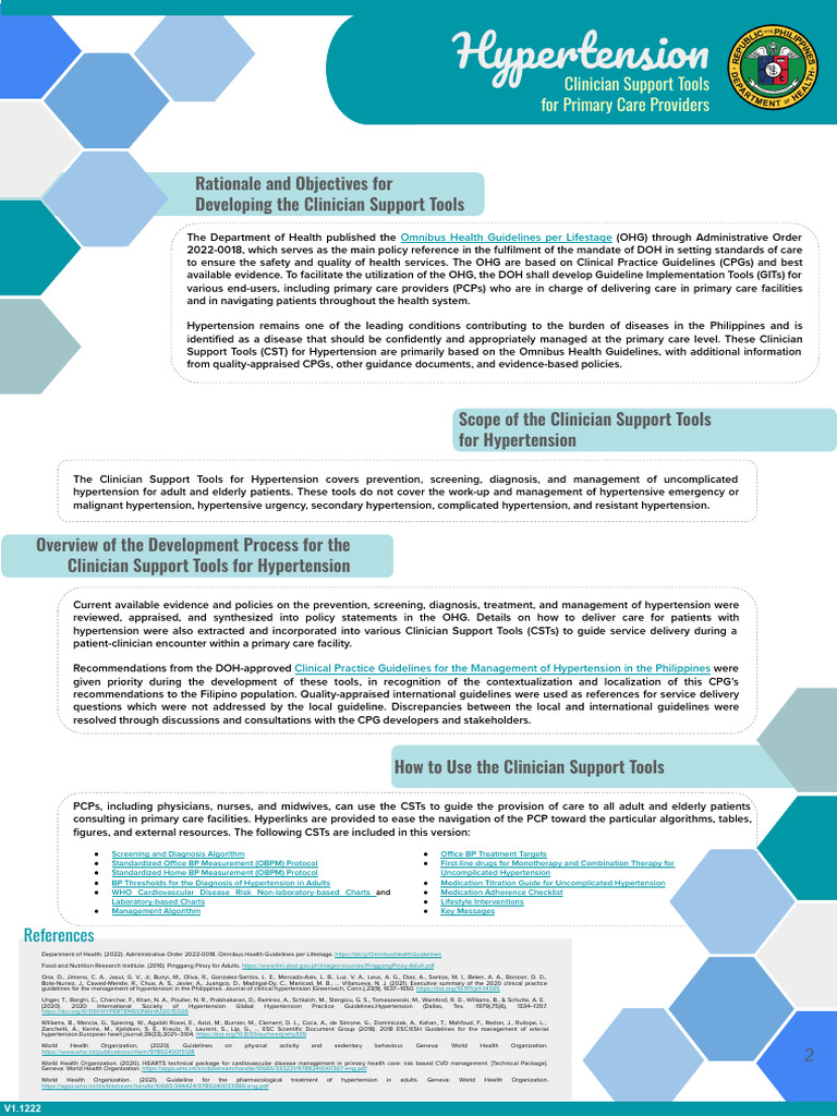 DOH Clinician Support Tool For HTN | PDF | Hypertension | Blood Pressure