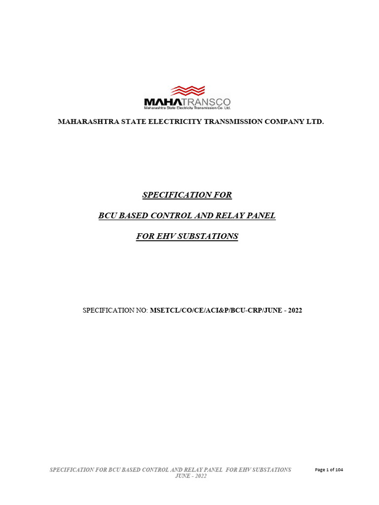 BCU Based CRP Specs 1 | Download Free PDF | Electrical Substation ...