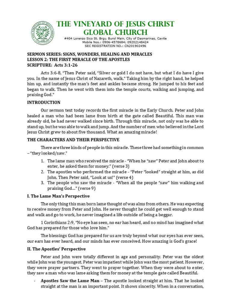 Lesson 2 The First Miracle of The Apostle | PDF | Saint Peter | Jesus