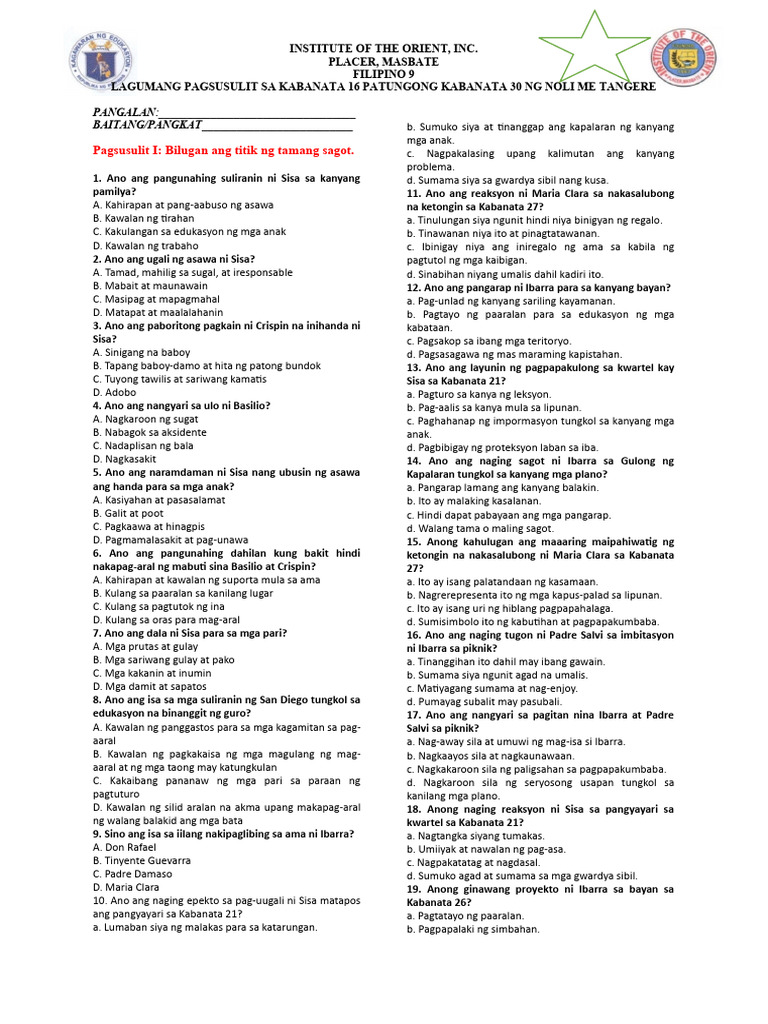 Quiz Filipino 9 | PDF