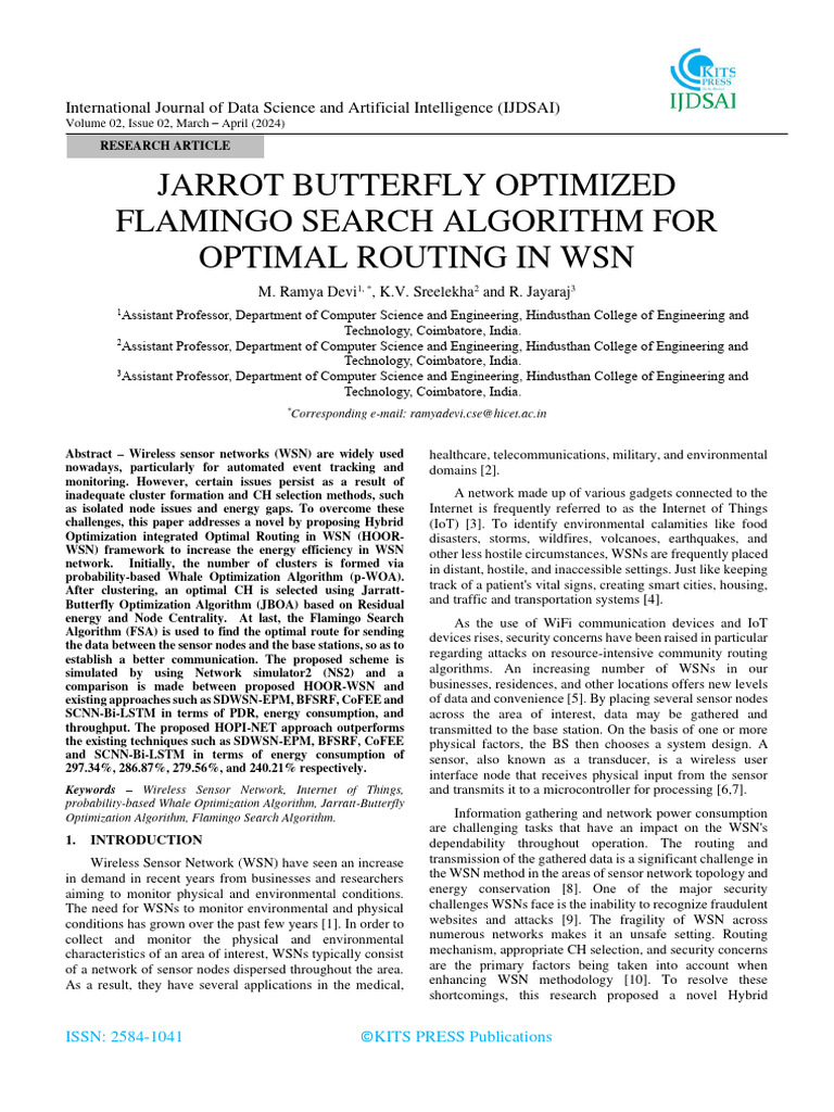 Jarrot Butterfly Optimized Flamingo Search Algorithm For Optimal Routing in WSN | PDF | Wireless ...