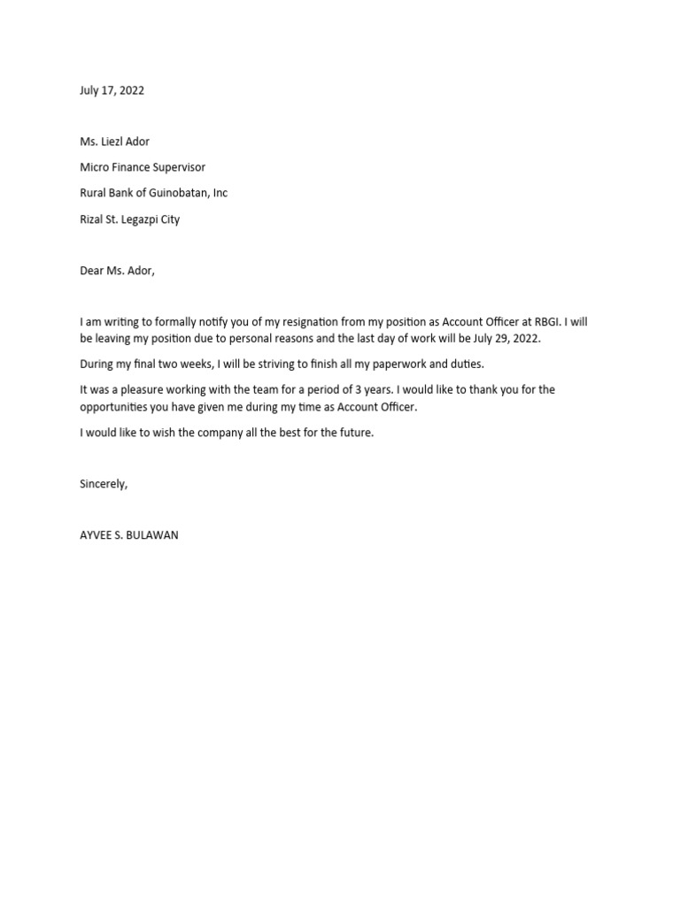 Resignation Letter | PDF