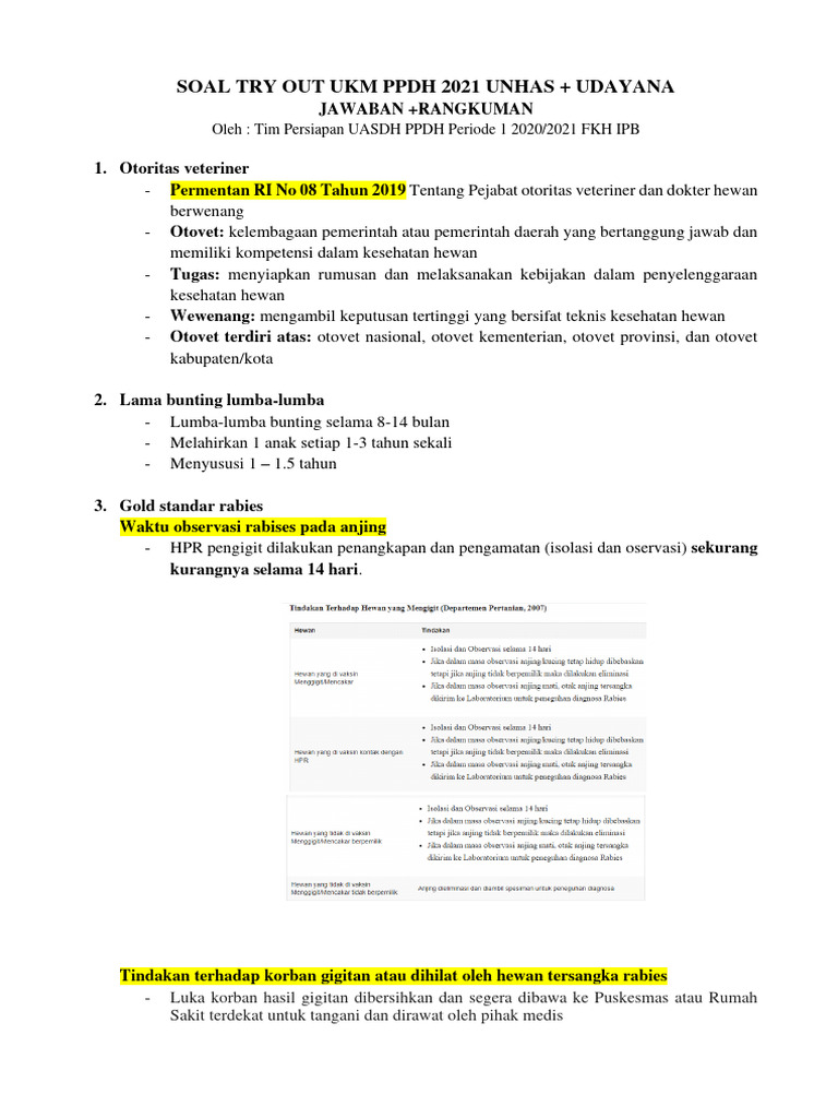 Soal Try Out UKM PPDH Udayana JAwaban +rangkuman | PDF