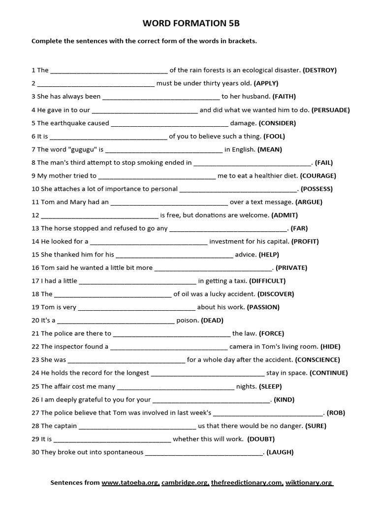 Word Formation Exercises and Answers | PDF