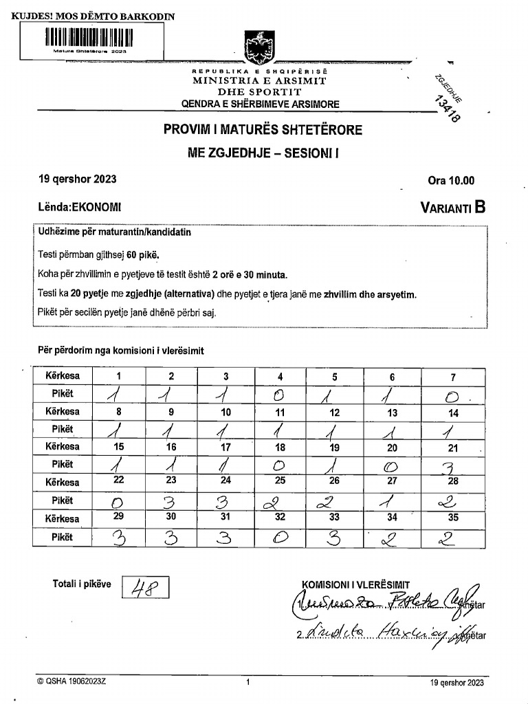 Matura Shteterore 2023 | PDF