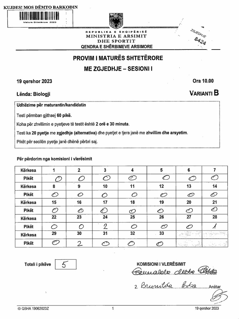 Matura Shteterore 2023 | PDF