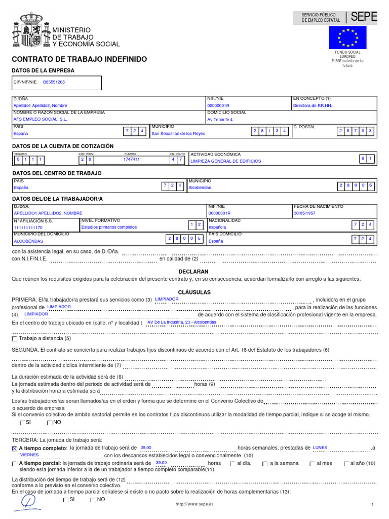 Modelo de Contrato Tipo 150 en España | PDF | Tiempo de trabajo | Empleo