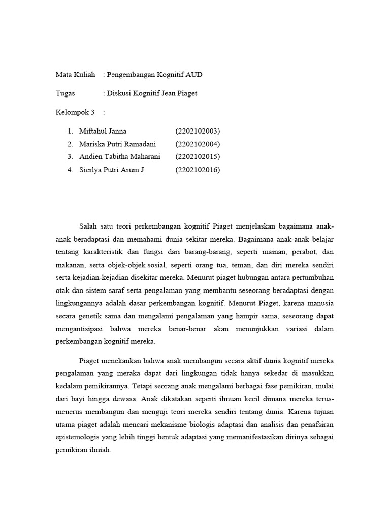 Diskusi Kognitif Piaget | PDF | Sains & Matematika